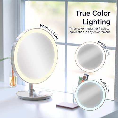 iHome Beauty Glow Ring XL 13" Makeup Mirror with Bluetooth Speaker, Speakerphone, USB Charging, Removable Phone Mount, Rechargeable Battery and 3 LED Color Modes