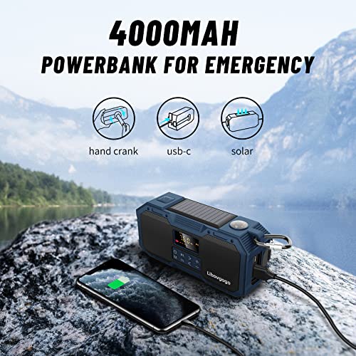 Emergency Radio 10W IPX5 Waterproof Bluetooth Speaker,Portable Digital AM FM Radio with Flashlight/Strobe Light,3 Mode Reading Lamp,Hand Crank WB NOAA Weather Solar Radio,4000mAH Cell Phone Charger