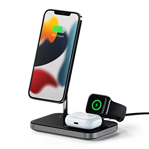 Satechi 3-in-1 Magnetic Wireless Charging Stand – Compatible with 14 Pro Max/14 Pro/14/14 Plus, iPhone 13 Pro Max/13 Pro/13 Mini/13, Apple Watch Ultra & Series 8/7/SE/6/5/4/3/2/1, AirPods Pro 2/1