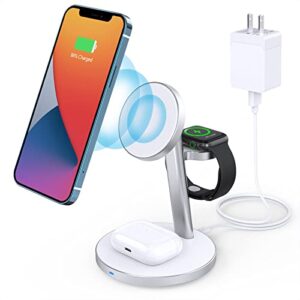 3-in-1 magnetic wireless charger stand, 18w aluminum alloy magsafe charging station for iphone 14 pro/14 pro max /14/13/12 series, airpods 3/pro/2, iwatch 8/7/ 6/se/5/4/3/2 (with qc 3.0 adapter)