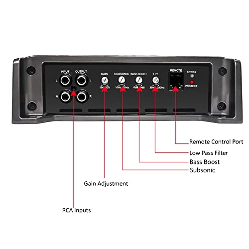 Recoil RED600-1 1320 Watts Class-D Car Audio Mono-Block Subwoofer Amplifier, 1 Ohm Stable, Remote Bass Knob Included