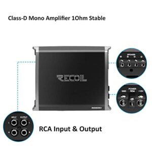 Recoil RED600-1 1320 Watts Class-D Car Audio Mono-Block Subwoofer Amplifier, 1 Ohm Stable, Remote Bass Knob Included