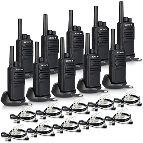 Retevis NR10 2 Way Radio with Earpiece,AI Noise Canceling Two Way Radio,VOX Hands-Free,1200mAh Battery,USB Charging Base, Heavy Duty Walkie Talkies for Church Security Noisy Environment(10 Pack)