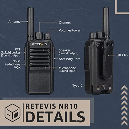 Retevis NR10 2 Way Radio with Earpiece,AI Noise Canceling Two Way Radio,VOX Hands-Free,1200mAh Battery,USB Charging Base, Heavy Duty Walkie Talkies for Church Security Noisy Environment(10 Pack)