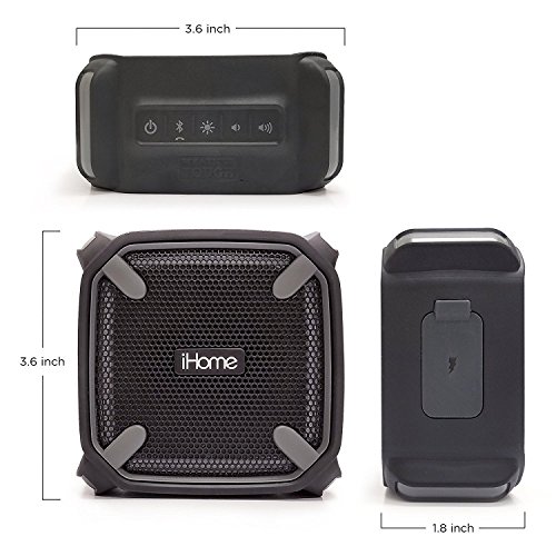 iHome iBT371 Weather Tough Portable Rechargeable Bluetooth Speaker with Speakerphone and LED Accent Lighting (Mini)