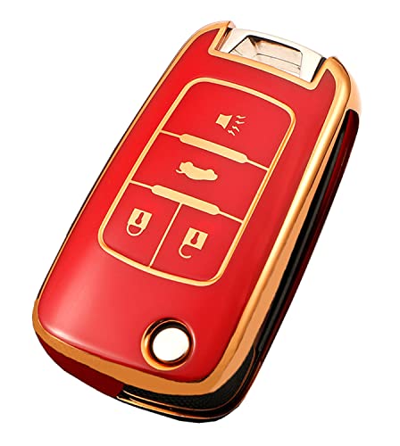 Soft TPU Key Fob Cover Case Fit for Chevy Chevrolet Equinox Camaro Cruze Malibu Sonic Volt Park Impala Buick Encore Allure Regal Accessories Keyless Entry Remote Holder Skin Jacket Protector (Red)