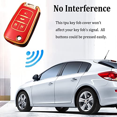 Soft TPU Key Fob Cover Case Fit for Chevy Chevrolet Equinox Camaro Cruze Malibu Sonic Volt Park Impala Buick Encore Allure Regal Accessories Keyless Entry Remote Holder Skin Jacket Protector (Red)