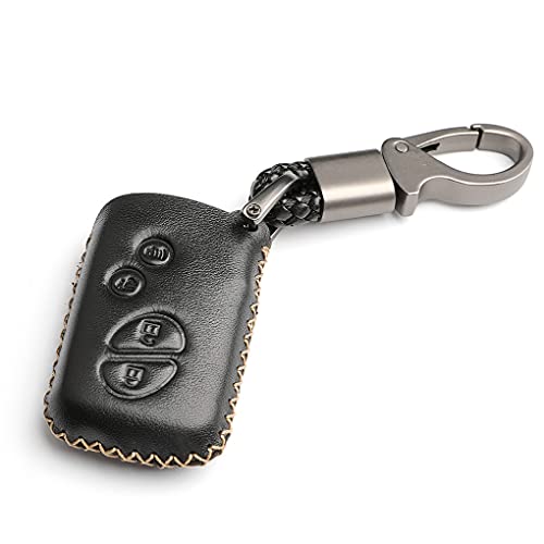 WFMJ Leather for Lexus RX350 ES350 IS250 GX460 LX570 Remote Smart 4 Buttons Key Case Holder Cover Fob Chain (Black)