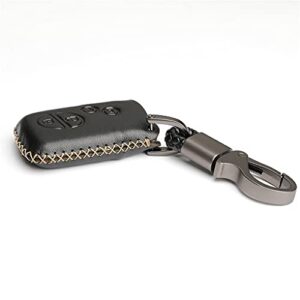 WFMJ Leather for Lexus RX350 ES350 IS250 GX460 LX570 Remote Smart 4 Buttons Key Case Holder Cover Fob Chain (Black)