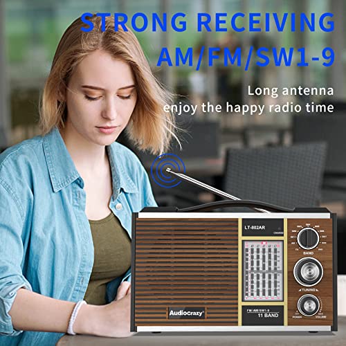 Portable Shortwave Radio AM/FM/SW1-9 Radio Transistor Radio AC or Battery Operated with Best Reception Big Speaker and Precise Tuning Knob with 3.5mm Earphone Jack