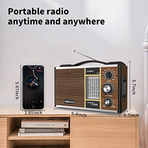 Portable Shortwave Radio AM/FM/SW1-9 Radio Transistor Radio AC or Battery Operated with Best Reception Big Speaker and Precise Tuning Knob with 3.5mm Earphone Jack