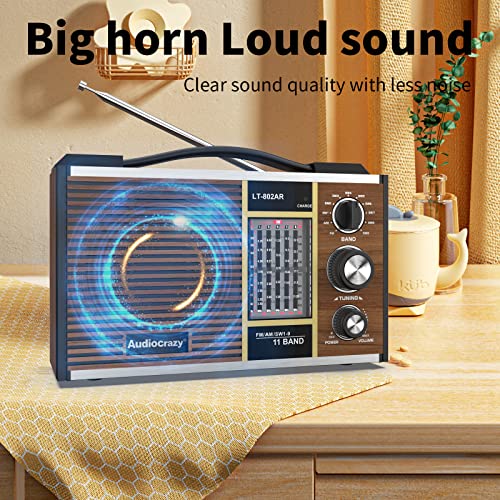 Portable Shortwave Radio AM/FM/SW1-9 Radio Transistor Radio AC or Battery Operated with Best Reception Big Speaker and Precise Tuning Knob with 3.5mm Earphone Jack