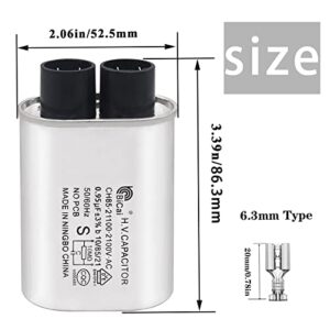 Tnisesm Microwave Capacitor 0.95uF 2100V, High Voltage Capacitor 1/4" Standard Terminal Connection Pin, Compatible with Whirlpool etc.