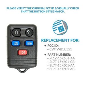 Keyless2Go Replacement for Keyless Entry Remote Car Key Fob 2003 2004 2005 2006 2007 Lincoln Navigator That Use FCC CWTWB1U551 - 2 PACK