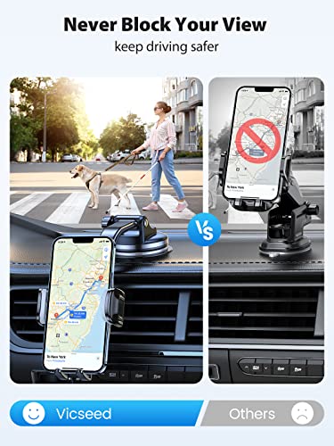 VICSEED Universal Car Phone Holder Mount [Ultimate Silicone Protection] Long Arm Suction Cup Phone Mount for Car Dashboard Windshield Vent Hands Free Cell Phone Holder Car Compatible with All Phones