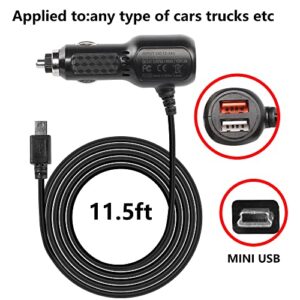 MEIRIYFA Dash Cam Power Cable, Dash Cam Charger Mini USB, QC3.0 Fast Vehicle Car Charger with Dual USB Ports for Various Models of Car DVR, Navigator, Early Warning (11.5FT)