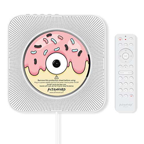 ASTRONORD CD Player with Bluetooth, Wall Mountable Daebak CD Players Kpop with Remote Control, FM Radio Built-in Speakers, MP3 Flash Drive MicroSD, 3.5mm AUX Headphones