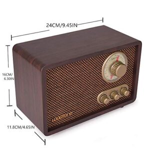 LoopTone FM AM Radio Retro Wood Radio with Bluetooth Play Mp3 and Antenna Built in Speaker for Kitchen Living Room