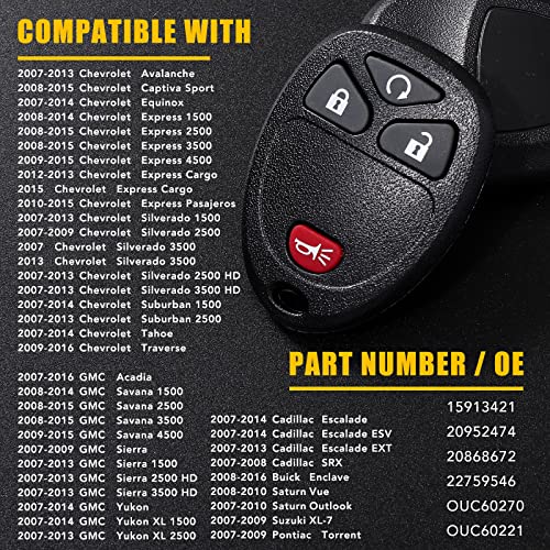 Key Fob Replacement Fits for 2007-2016 Chevy Silverado Suburban Tahoe Avalanche Equinox Express Traverse GMC Sierra Yukon Acadia Savana Cadillac Escalade Buick Enclave Saturn Vue Outlook, 3 Btn Set 1