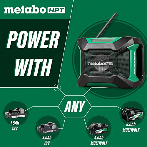 Metabo HPT 18V MultiVolt™ Cordless Bluetooth Radio | Tool Only - No-Battery | 18 Hour Runtime | AM/FM | 9 Presets | AC Adapter Included | Lifetime Tool Warranty | UR18DAQ4