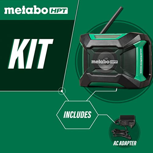 Metabo HPT 18V MultiVolt™ Cordless Bluetooth Radio | Tool Only - No-Battery | 18 Hour Runtime | AM/FM | 9 Presets | AC Adapter Included | Lifetime Tool Warranty | UR18DAQ4