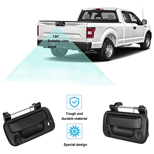 RED WOLF Black Tailgate Handle W/Rear View Reverse Backup Camera + 7 Inch LCD Backup Monitor Kit Removable Parking Line for Ford 2004-2014 F150/ 2009-2016 F250/F350 Pickup Trucks