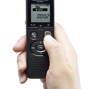 Olympus VN-541PC digital voice recorder with one-touch recording, noise-cancellation function, 4GB memory, four scenes recording, includes a micro-USB cable.