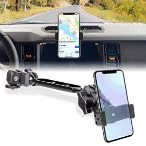 omu bronco phone mount,2 stage ball -socket design, all-metal structure,360° adjustment dashboard cell phone mount suitable for ford bronco 2021+ for all smartphones(non-destructive installation)