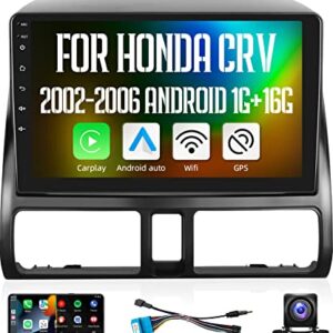 Android Car Stereo Radio with CarPlay Android Auto for Honda CRV 2002 2003 2004 2005 2006 9'' Touch Screen Bluetooth Car Radio with GPS Navigation WiFi FM/RDS Backup Camera Mic(2G RAM+32G ROM)