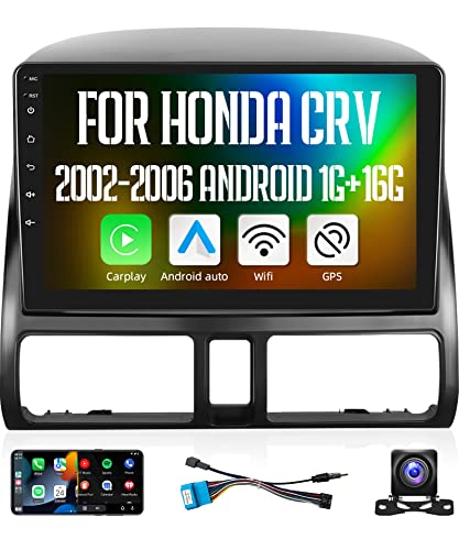 Android Car Stereo Radio with CarPlay Android Auto for Honda CRV 2002 2003 2004 2005 2006 9'' Touch Screen Bluetooth Car Radio with GPS Navigation WiFi FM/RDS Backup Camera Mic(2G RAM+32G ROM)