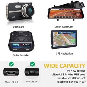 Dash Cam Hardwire Kit - Mini USB and Micro USB Port Extended 4m/13ft Cable with LP Mini/Mini/ATO/Micro2 Fuse, 12V to 24V Input, 5V Output for Dash Cam GPS Sat-Nav with Battery Drain Protection