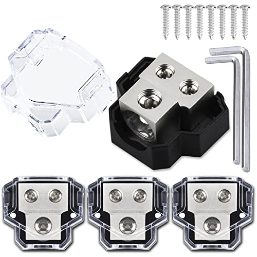 Hamolar 4 Pack 2 Way Power Distribution Block, 0/2/4 Gauge in / 4/8 Gauge Out Amp Power Distribution Ground Distributor Connecting Block for Car Audio Amplifier Splitter