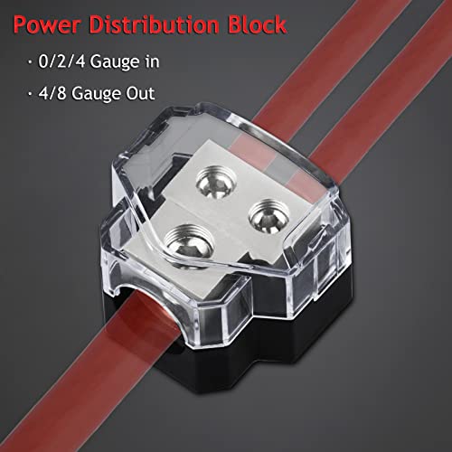 Hamolar 4 Pack 2 Way Power Distribution Block, 0/2/4 Gauge in / 4/8 Gauge Out Amp Power Distribution Ground Distributor Connecting Block for Car Audio Amplifier Splitter