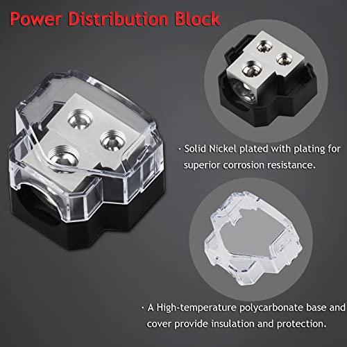 Hamolar 4 Pack 2 Way Power Distribution Block, 0/2/4 Gauge in / 4/8 Gauge Out Amp Power Distribution Ground Distributor Connecting Block for Car Audio Amplifier Splitter