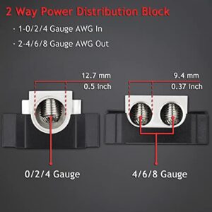 Hamolar 4 Pack 2 Way Power Distribution Block, 0/2/4 Gauge in / 4/8 Gauge Out Amp Power Distribution Ground Distributor Connecting Block for Car Audio Amplifier Splitter