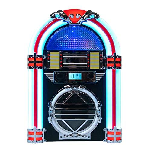 VICTOR Broadway Desktop Bluetooth Jukebox with CD Player, FM Radio, Built-in Stereo Speakers, and Color Changing LED Lighting, Black