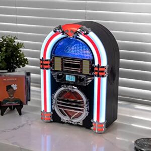 VICTOR Broadway Desktop Bluetooth Jukebox with CD Player, FM Radio, Built-in Stereo Speakers, and Color Changing LED Lighting, Black