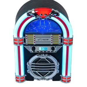 VICTOR Broadway Desktop Bluetooth Jukebox with CD Player, FM Radio, Built-in Stereo Speakers, and Color Changing LED Lighting, Black