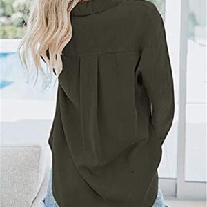 Andongnywell Women Solid Color Long Sleeve V Neck Shirts Button Down Basic Tops V-Neck Button Shirt (Green,8,5X-Large)