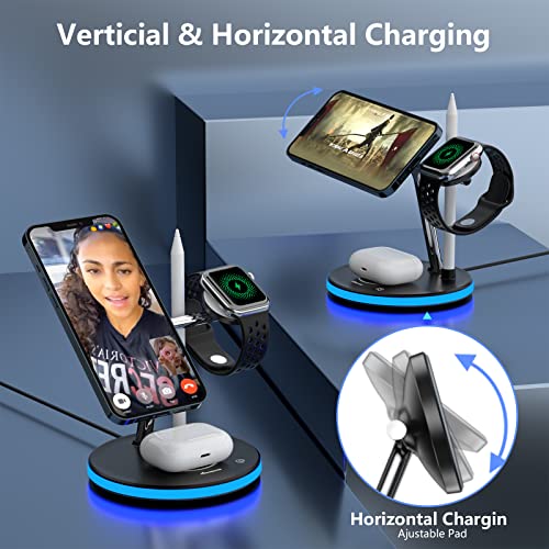 Magnetic Wireless Charging Station, KOOPAO 4 in 1 Fast Charger Dock Stand Compatible with iPhone 12/13,Pro, Pro Max, Mini, iWatch 7/6/SE/5/4/3/2, AirPods 2/ Pro, 1ST Pencil (with QC 3.0 Adapter)