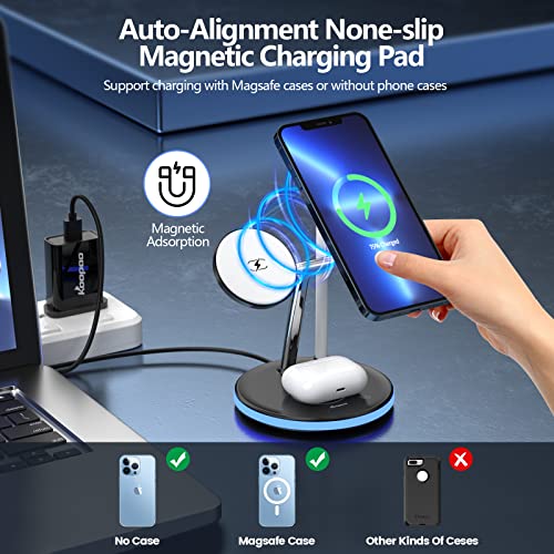 Magnetic Wireless Charging Station, KOOPAO 4 in 1 Fast Charger Dock Stand Compatible with iPhone 12/13,Pro, Pro Max, Mini, iWatch 7/6/SE/5/4/3/2, AirPods 2/ Pro, 1ST Pencil (with QC 3.0 Adapter)