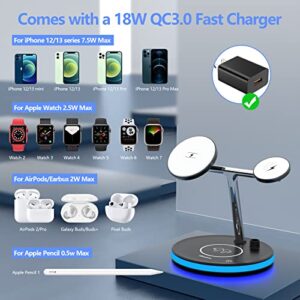 Magnetic Wireless Charging Station, KOOPAO 4 in 1 Fast Charger Dock Stand Compatible with iPhone 12/13,Pro, Pro Max, Mini, iWatch 7/6/SE/5/4/3/2, AirPods 2/ Pro, 1ST Pencil (with QC 3.0 Adapter)