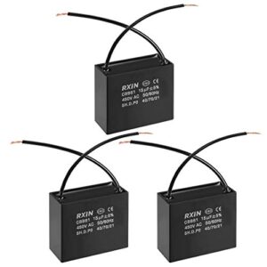 uxcell ceiling fan capacitor cbb61 15uf 450v ac 2 wires metalized polypropylene film capacitors 58x28x50mm for water pump motor generator, pack of 3