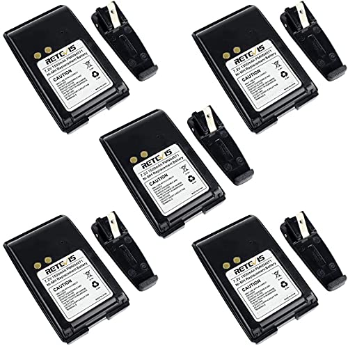 Retevis 2 Way Radio Battery Compatible with Motorola PMNN4071AR Mag One BPR40 A8 Walkie Talkies Belt Clip 1500mAh 7.2V Ni-MH Rechargeable Battery (5 Pack)