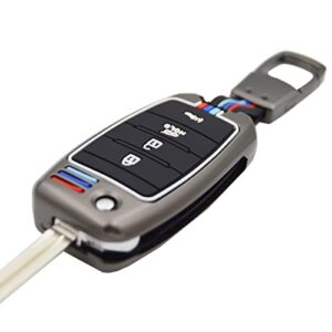 2-layers stripes metal+silicone key fob cover with keychain for kia k3 k5 cerato forte sorento rio rio5 optima soul sportage