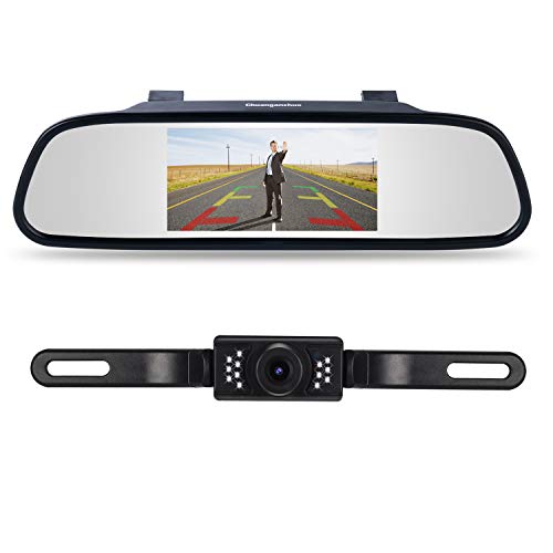 Backup Camera and Monitor Kit,Chuanganzhuo 4.3" Car Vehicle Rearview Mirror Monitor for DVD/VCR/Car Reverse Camera + CMOS Rear-view License Plate Car Rear Backup Parking Camera With 7 LED Night Vision