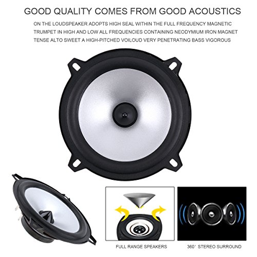 ePathChina® 2pcs 5 Inch 60W 2 Way Coaxial Car Speakers Automobile HiFi Full Range Frequency Sensitivity Power Loudspeaker