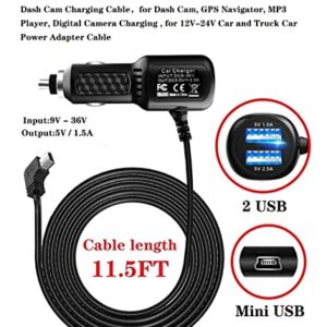 Dash Cam Charger Cable ，Garmin Charging Cable，Garmin Power Cable， for Garmin Dash Cam, Garmin GPS, MP3 Player，Garmin GPS Navigator, for 12V-24V Car and Truck Car Power Adapter Cable