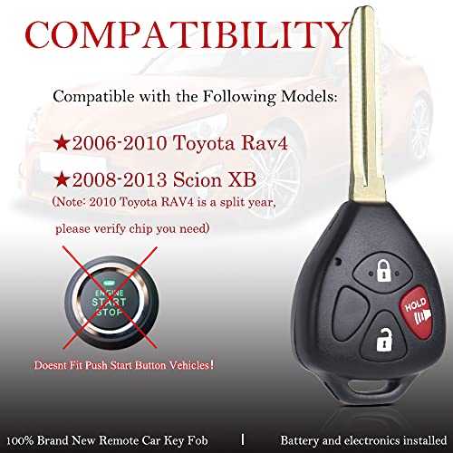 Key Fob Remote Replacement Fits for Scion XB 2008 2009 2010 2011 2012 2013/Toyota Rav4 2006 2007-2010 HYQ12BBY Keyless Entry Remote Control 89070-42660 89070-42670 89070-12380 4D67 Chip(Pack of 2)