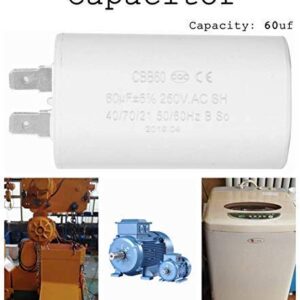 60uF CBB60 Capacitor, CBB60 Run Capacitor for Start-up of AC Motors with Frequency of 50Hz/60Hz,for Washer Air Conditioners Compressors Pump and Motors.